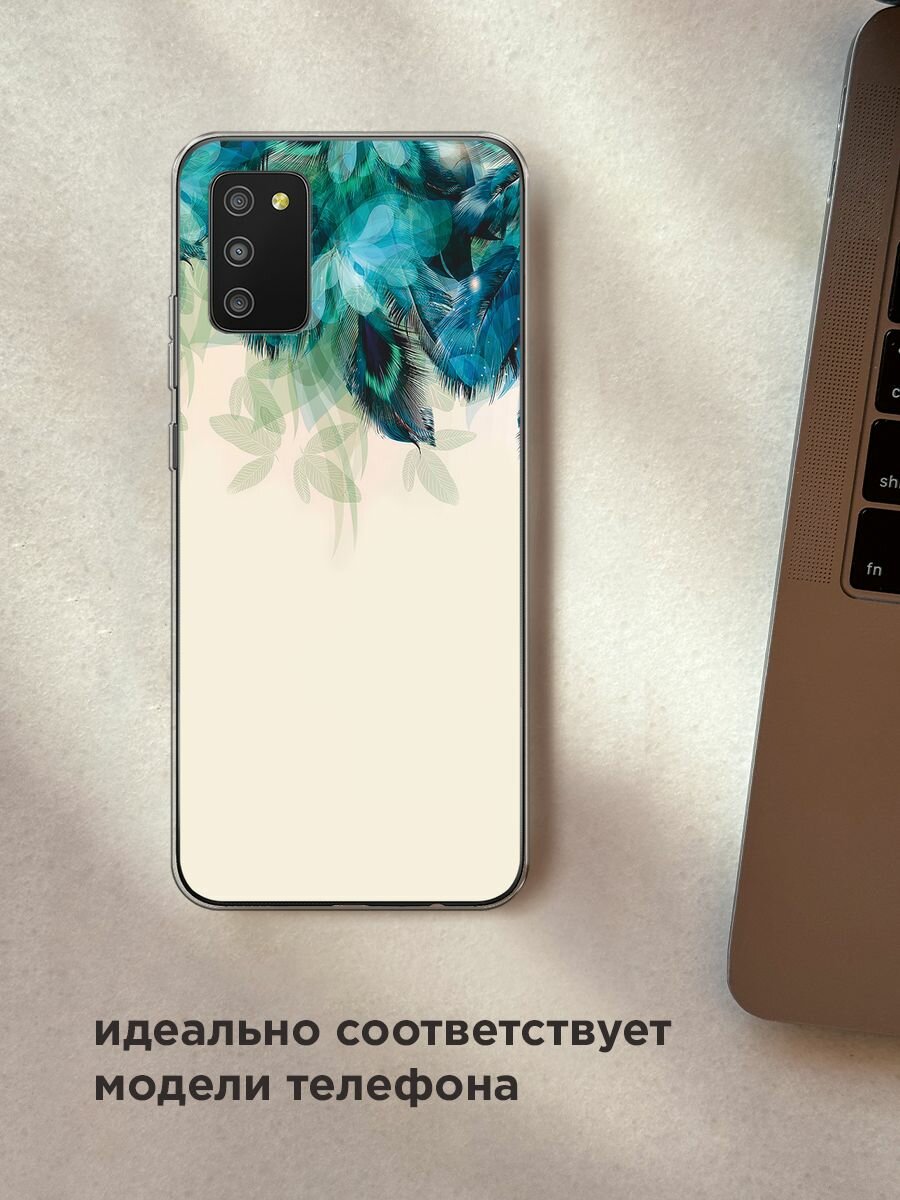 Чехол на Samsung Galaxy A02s / Самсунг Галакси A02s с принтом Перья голубого цвета — фото 1
