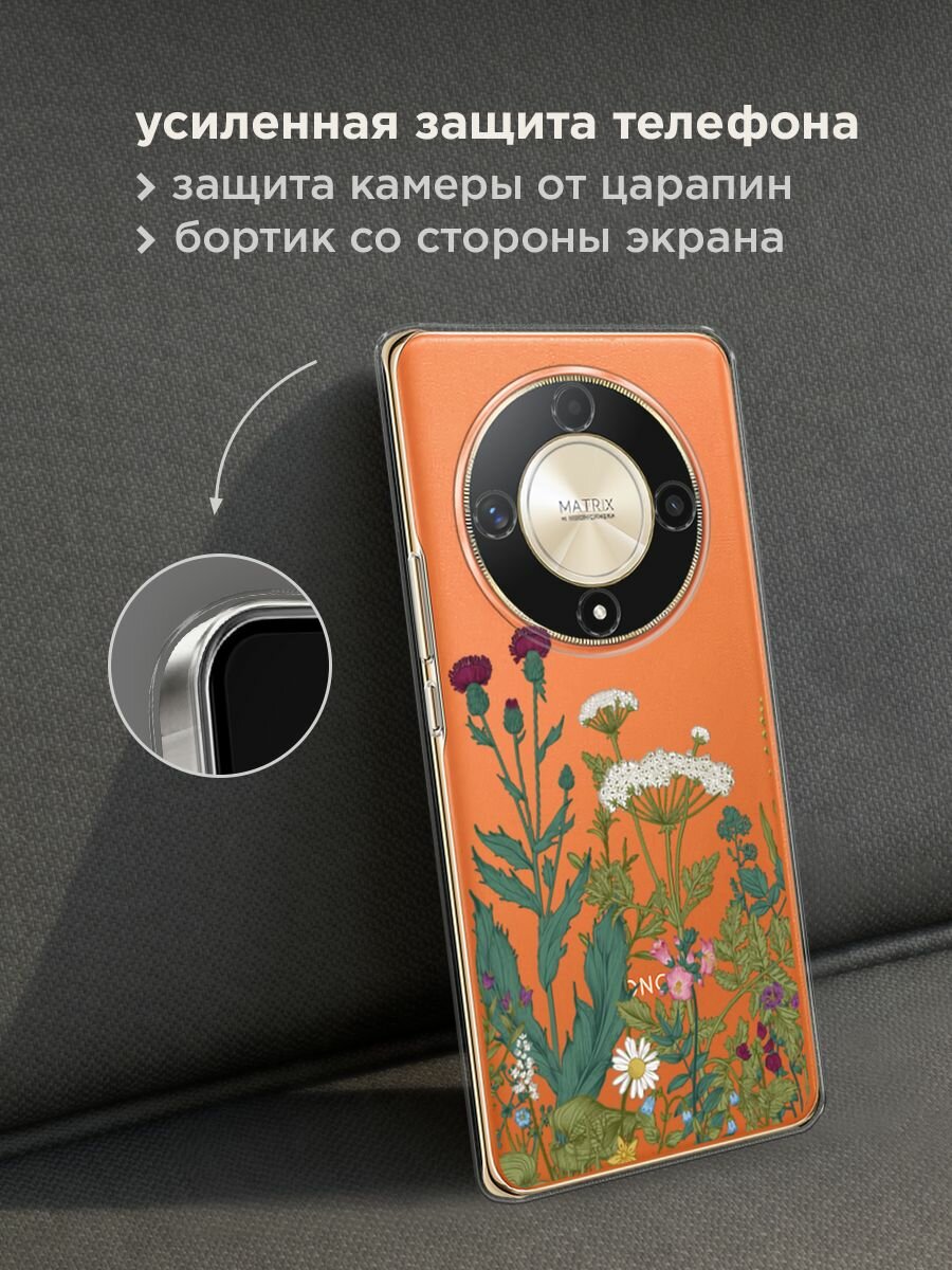 Чехол на Honor X9b / Хонор X9B с принтом "Дикие полевые цветы", прозрачный — фото 1