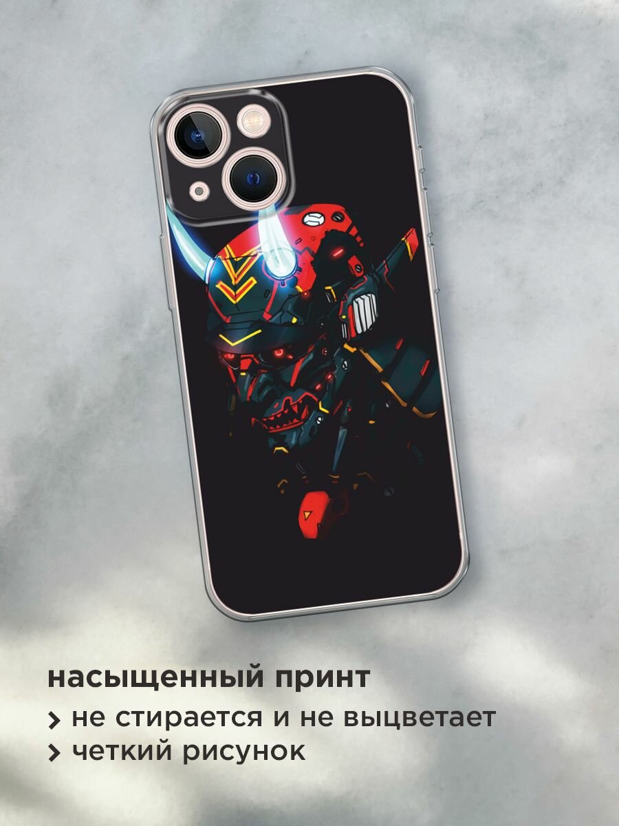 Чехол на Apple iPhone 13 mini / Айфон 13 мини с принтом "Неоновый самурай" — фото 1