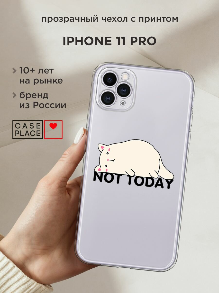 Чехол на Apple iPhone 11 Pro / Айфон 11 Про с принтом "Cat not today", прозрачный