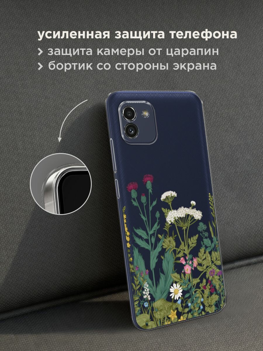 Чехол на Samsung Galaxy A03 / Самсунг Галакси А03 с принтом "Дикие полевые цветы", прозрачный — фото 1