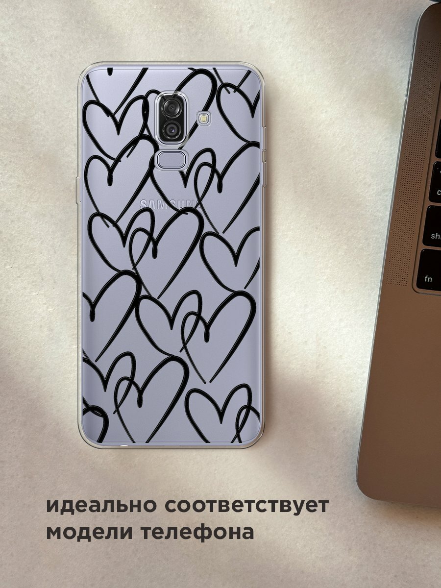 Чехол на Samsung Galaxy J8 / Самсунг Галакси Джей 8 с принтом "Hearts doodle black 1" — фото 1
