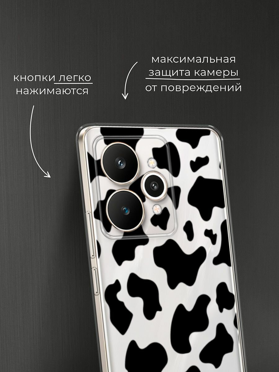 Чехол на Realme 15 / Реалми 15 с принтом "Черные пятна коровы", прозрачный — фото 1