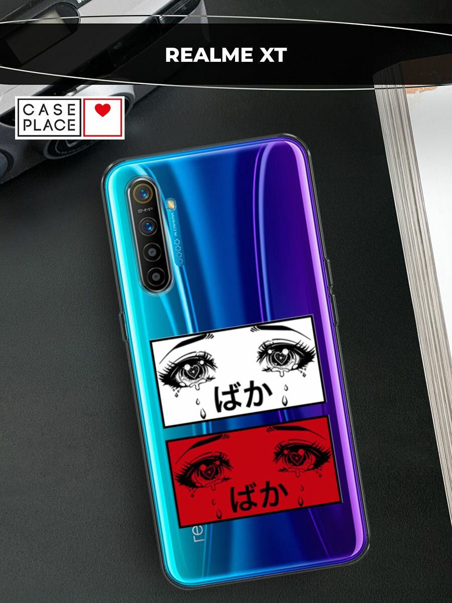 Чехол на Realme XT / Реалми XT с принтом "Красные глаза манга", прозрачный