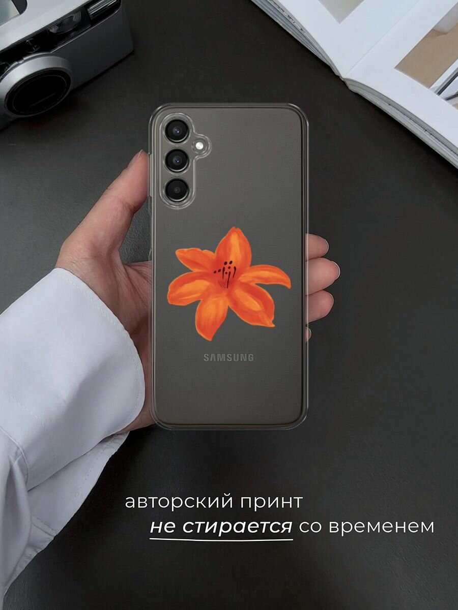 Чехол на Samsung Galaxy A24 / Самсунг Галакси A24 с принтом "Оранжевый цветок", прозрачный — фото 1