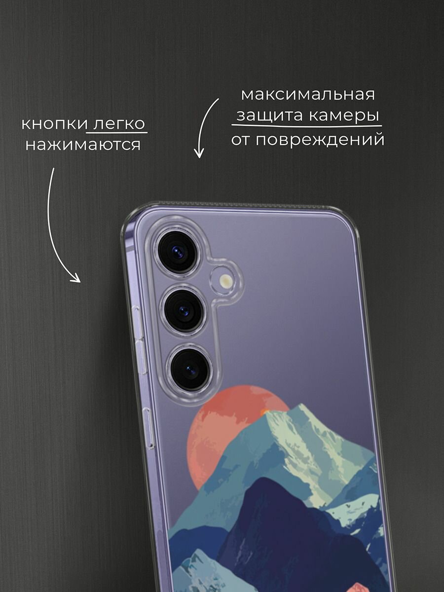Чехол на Samsung Galaxy S24 Plus / Самсунг S24 Plus с принтом "Закат в снежных горах", прозрачный — фото 1