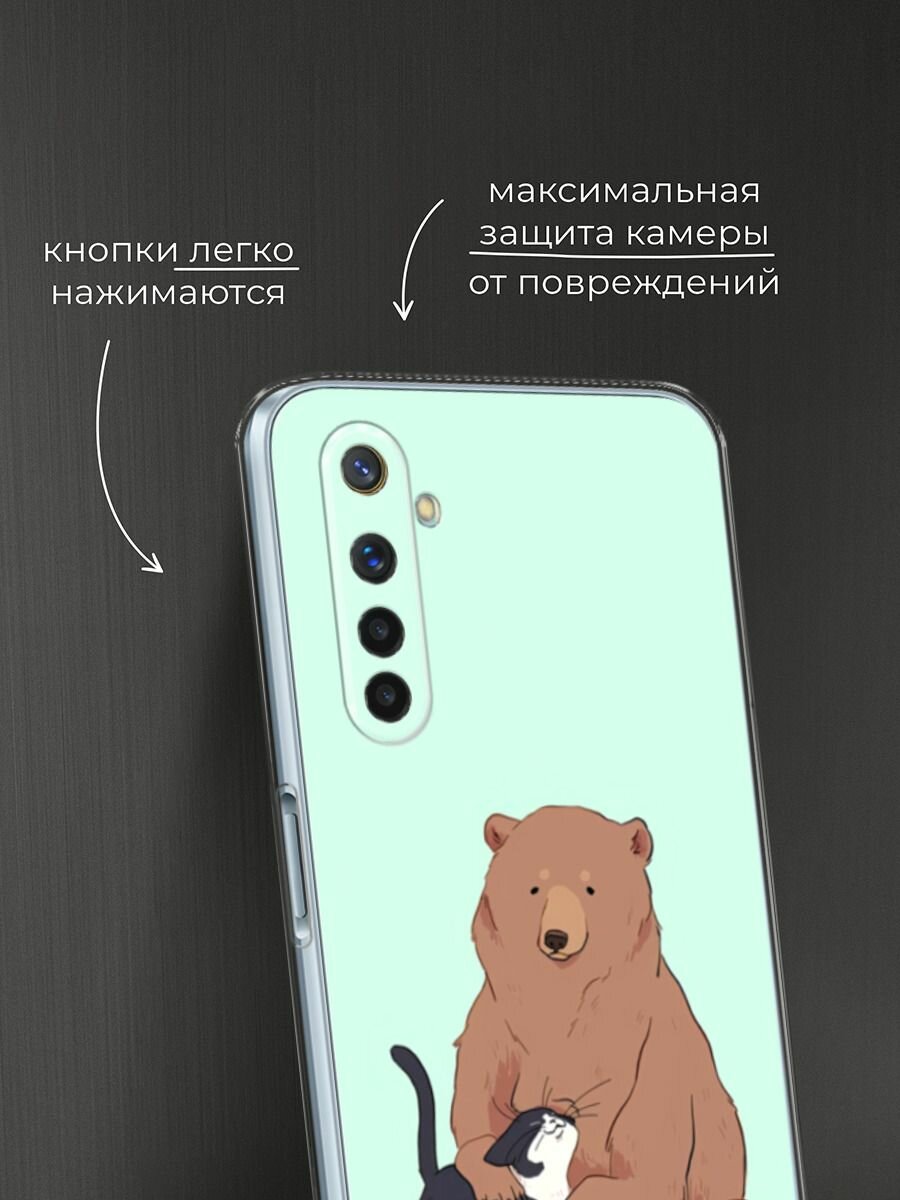 Чехол на Realme 6 / Реалми 6 с принтом "Медведь и кошка дружба" — фото 1