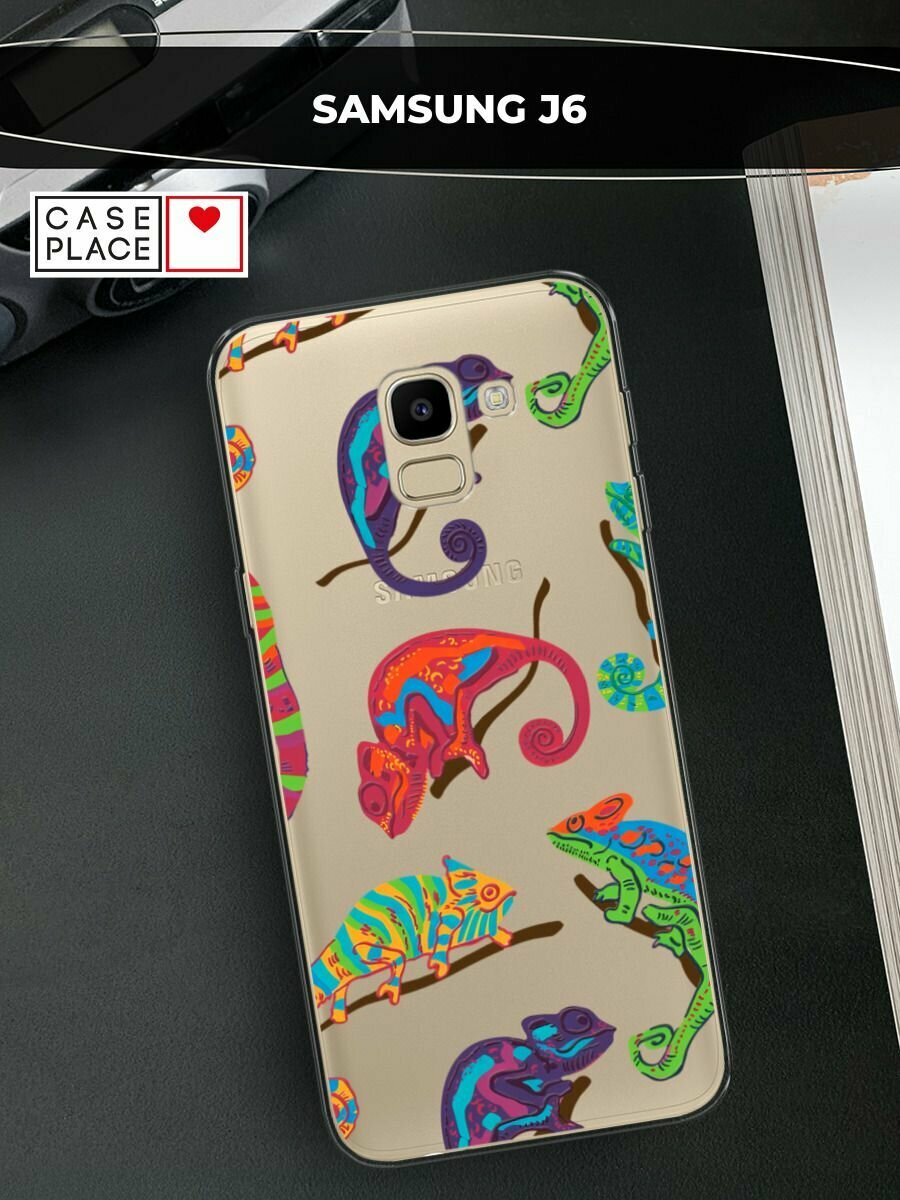 Чехол на Samsung Galaxy J6 2018 / Самсунг Галакси Джей 6 2018 с принтом "Яркие хамелеоны"