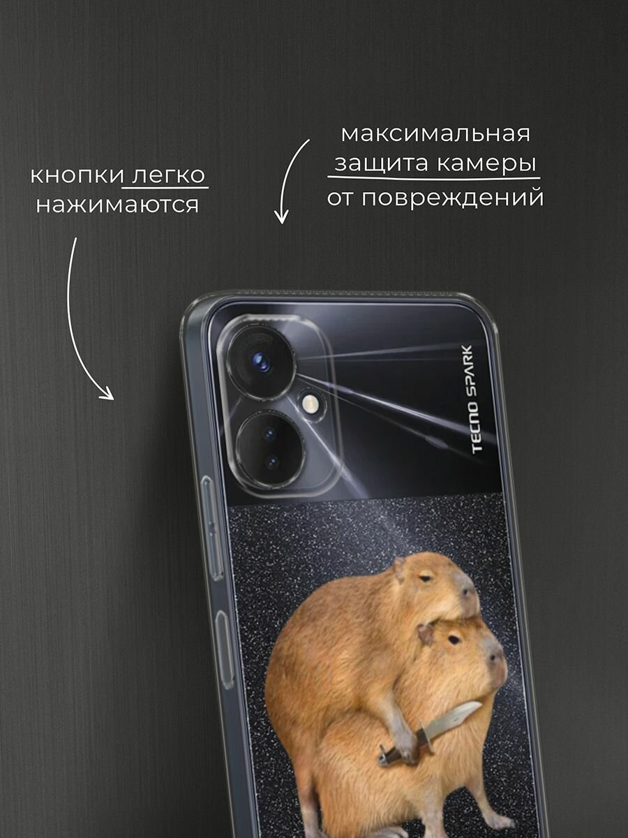 Чехол на Tecno Spark 9 Pro / Техно Спарк 9 Про с принтом "Капибара с ножом", прозрачный — фото 1