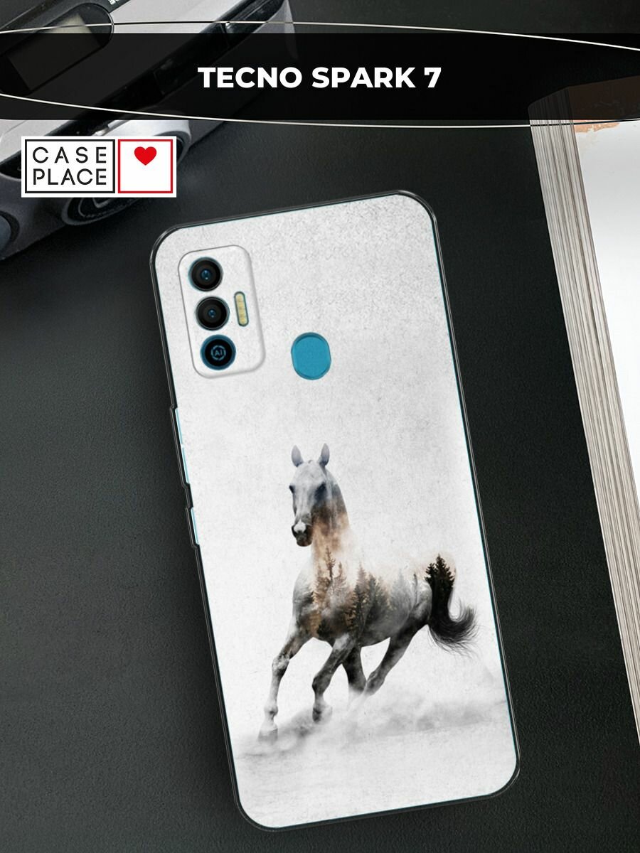 Чехол на Tecno Spark 7 / Техно Спарк 7 с принтом "Лошадь лес"