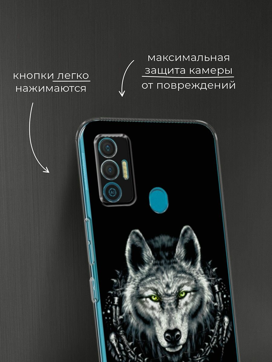 Чехол на Tecno Spark 7 / Техно Спарк 7 с принтом "Волк оберег" — фото 1