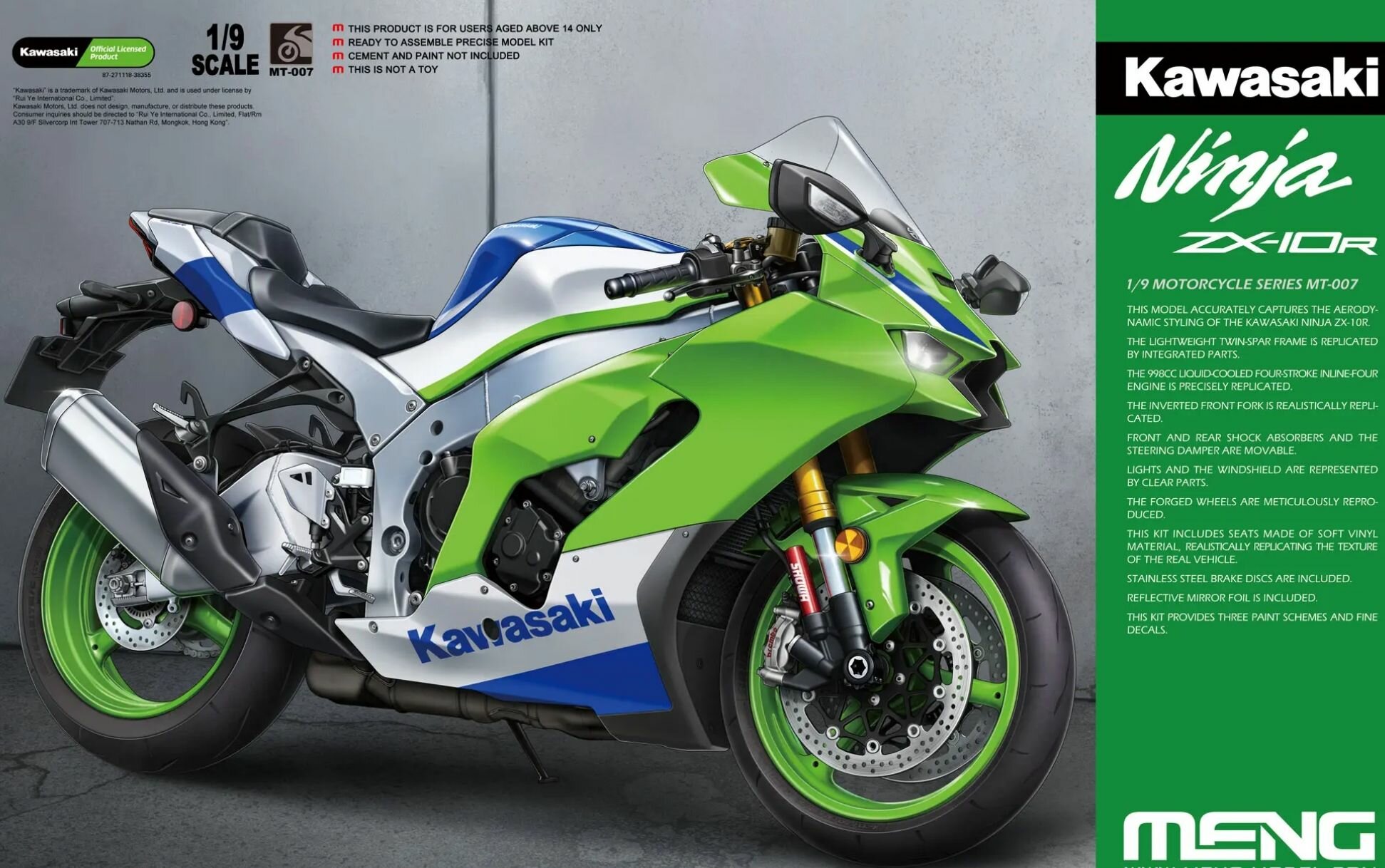 MENG MT-007 1/9 Kawasaki NINJA ZX-10R Мотоцикл модель комплект - Точная реплика