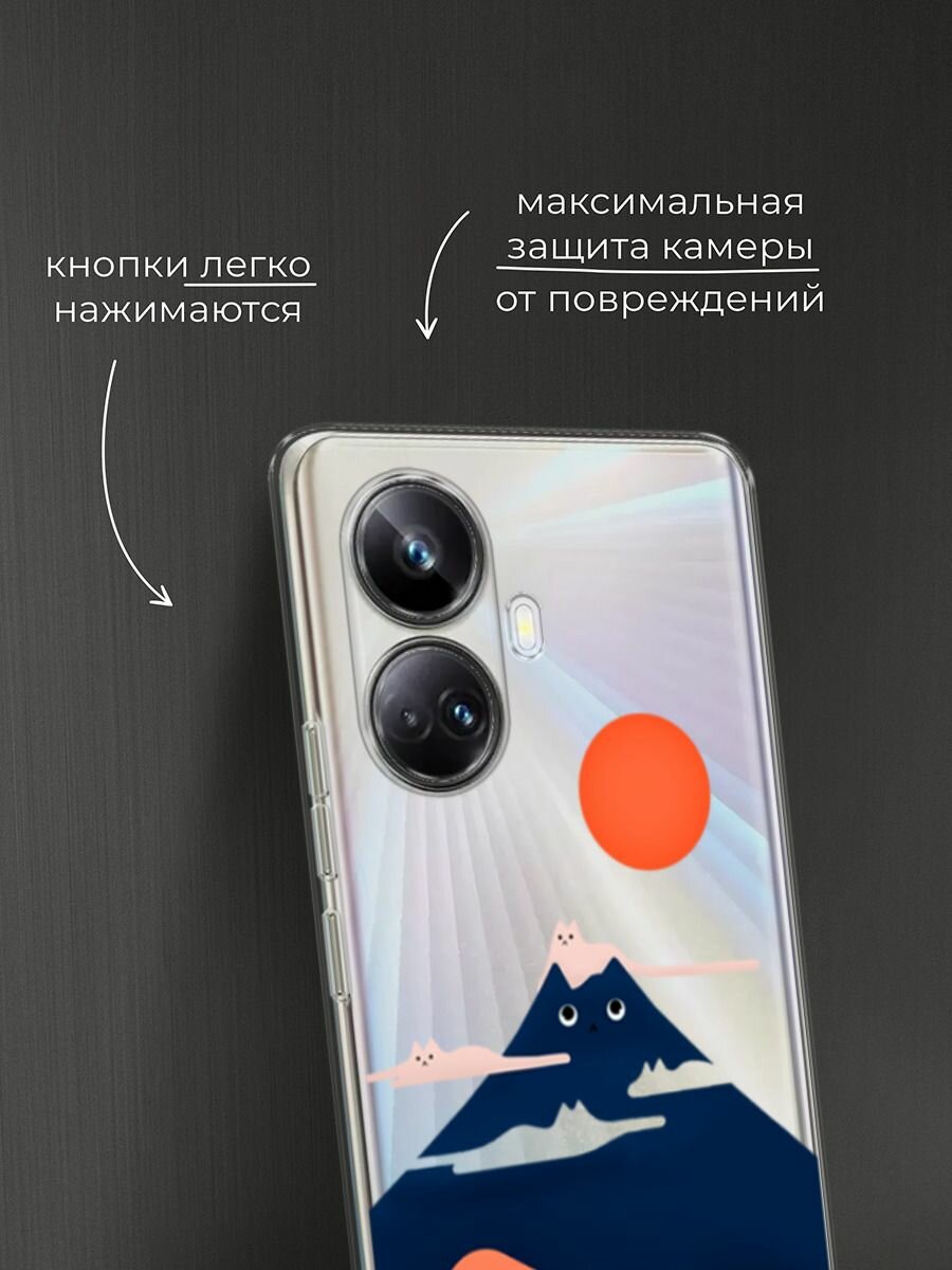 Чехол на Realme 10 Pro+ / Реалми 10 Про+ с принтом "Кот-гора", прозрачный — фото 1