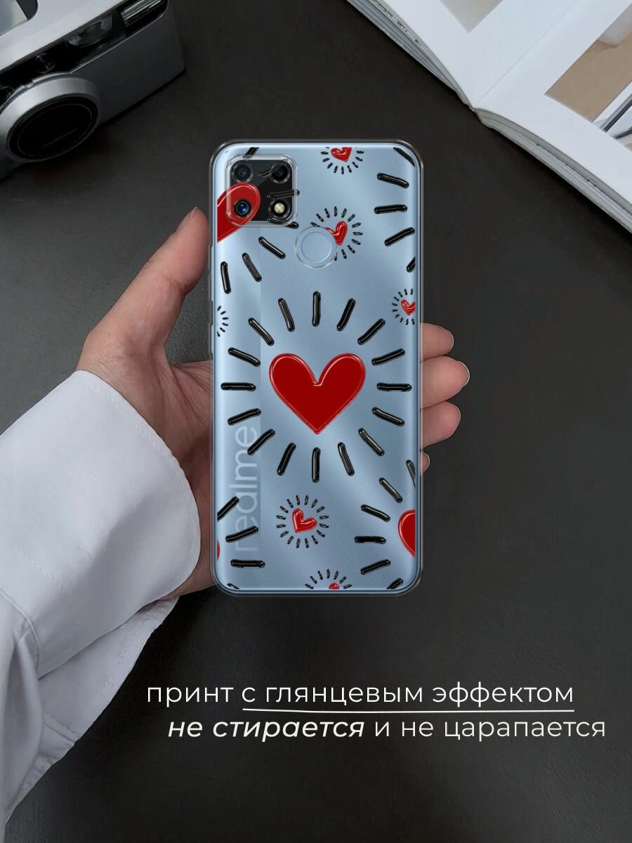 Чехол на Realme C25/C25s / Реалми С25/C25s с принтом "Бордовые сердца паттерн" — фото 1