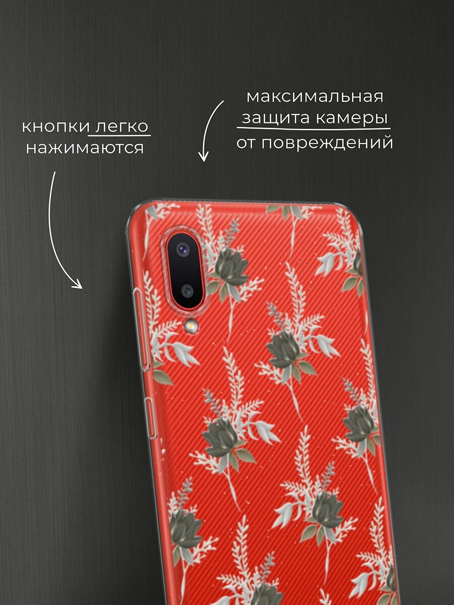 Чехол на Samsung Galaxy A02 / Самсунг Галакси А02 с принтом "Паттерн цветы сепия" — фото 1