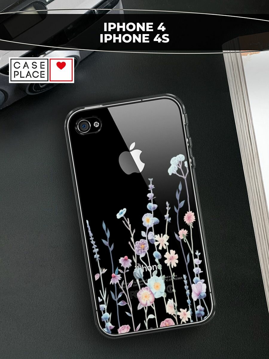 Чехол на Apple iPhone 4/4S / Айфон 4/4S с принтом "Нежные полевые цветы"