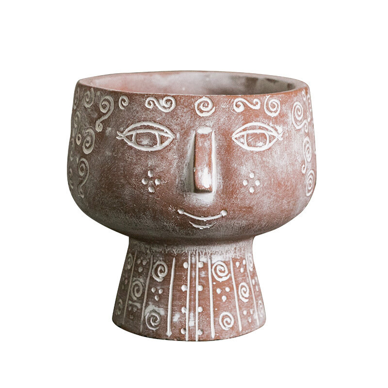 Цветочный горшок из цемента с абстрактным лицом девушки – креативный цветочный горшок с вырезанным вручную узором, современные кашпо для суккулентов, кактусов, для балкона, офиса, гостиной, внутреннего и наружного сада, декоративный цветочный горшок