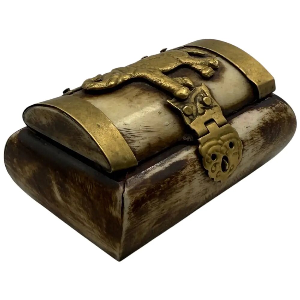 Шкатулка "Слон", 8*4 см, латунь, бивень слон, 1950-1960 гг, Шри Ланка