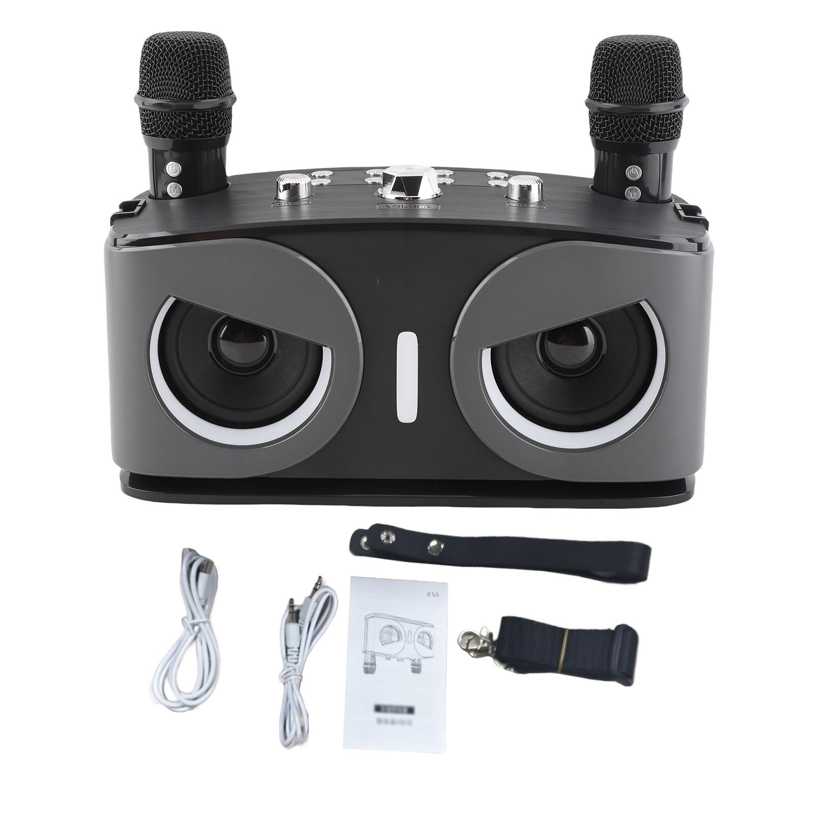 Караоке-машина с 2 беспроводными микрофонами, Bluetooth-микрофоном и колонкой, комплект для караоке, RGB-подсветка, портативная система для дома, вечеринок и улицы, серый цвет.