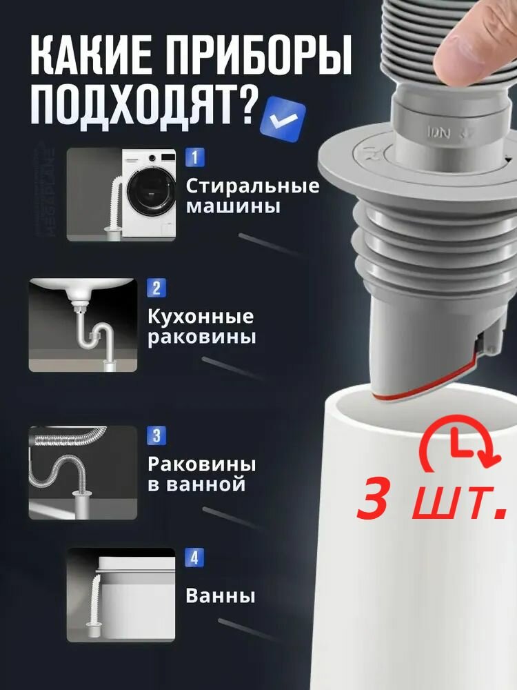 3 шт. - Универсальный гидрозатвор 32 - 50 мм: технические характеристики и применение