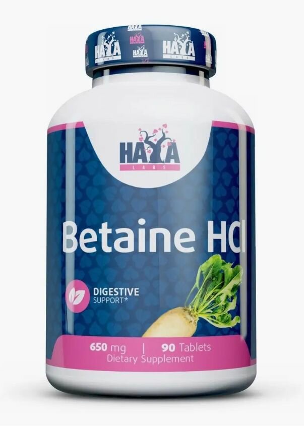 Haya Labs Бетаин. Betaine HCL 650 Mg. 90 Tabs.
