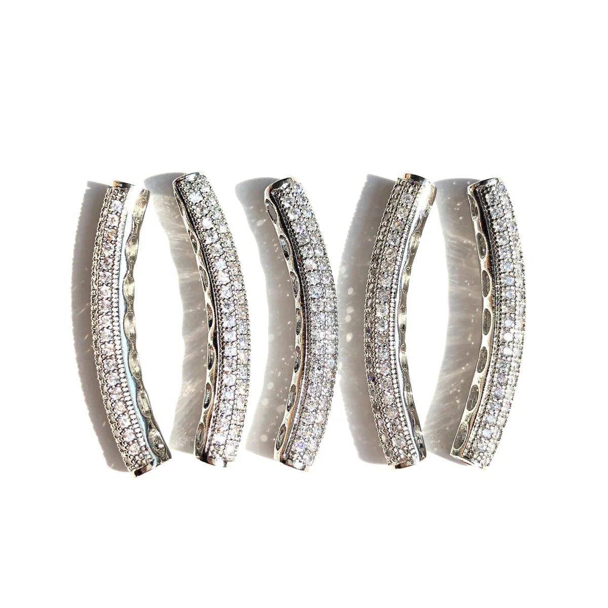 Браслеты с бусинами, кубический цирконий, 10 шт. Clear on Silver