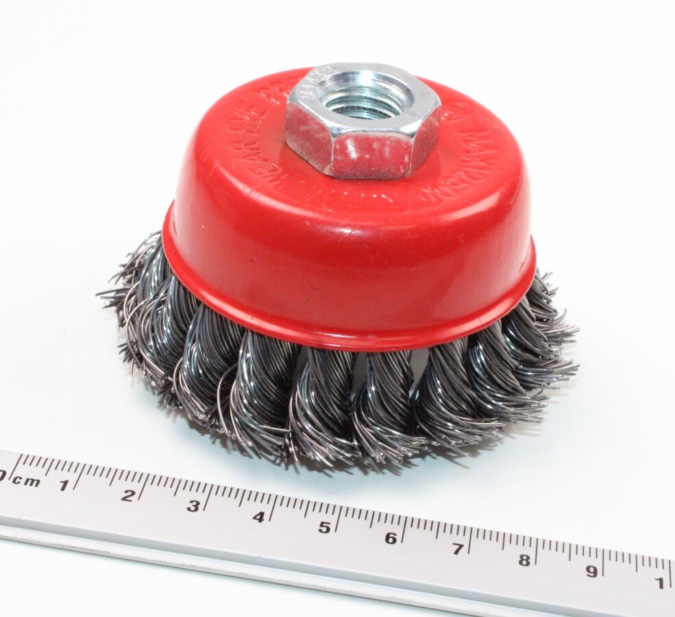 Корщетка чашечная, гайка М14, стальная витая проволока 75 мм курс