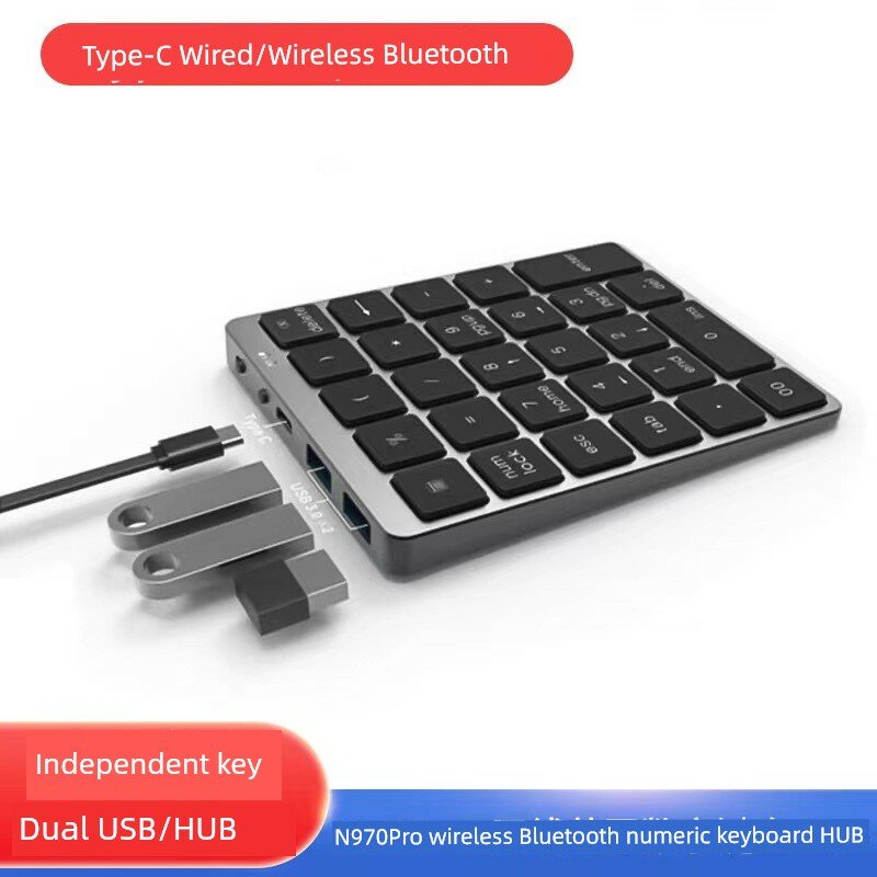 28-клавишная проводная Bluetooth-клавиатура с цифровым блоком и портом USB-расширения для ноутбуков, настольных