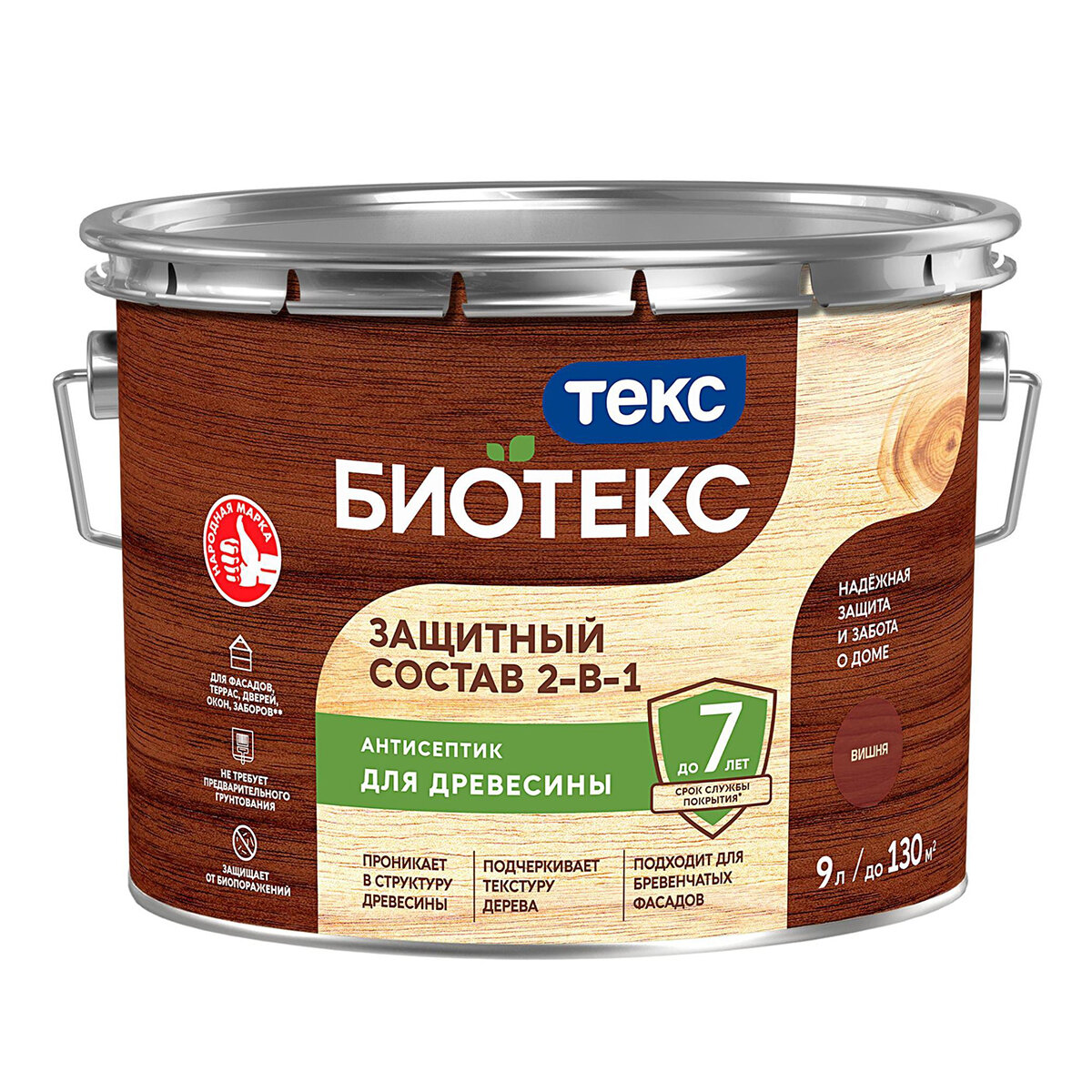 Антисептик для древесины Bioteks вишня, декоративный лессирующий, защитный состав 2в1, 9 л