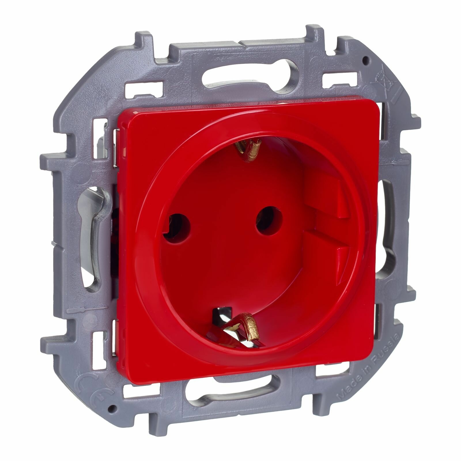 Розетка наружная IEK 1-местная, с заземлением, с защитными шторками, 16А, красный, Inspiria