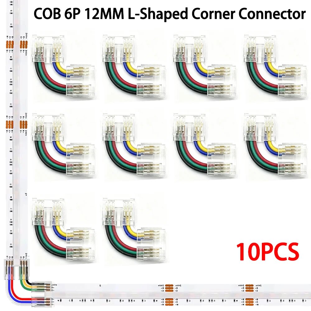 YSRSAI Прозрачные L-образные разъемы для светодиодной ленты COB 2-6 контактов 6pin 12mm COB