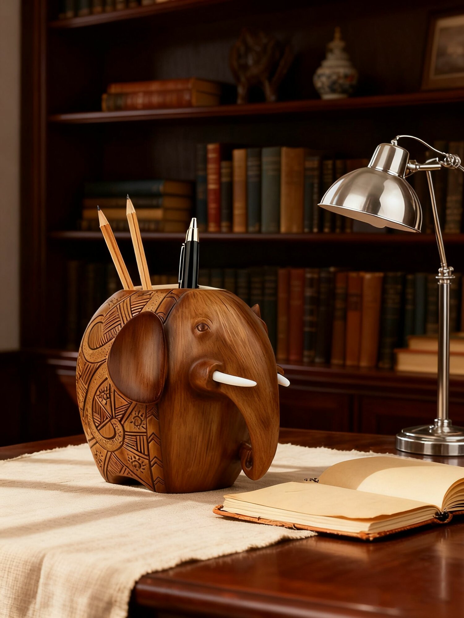 Деревянный подставка для ручек в стиле слона