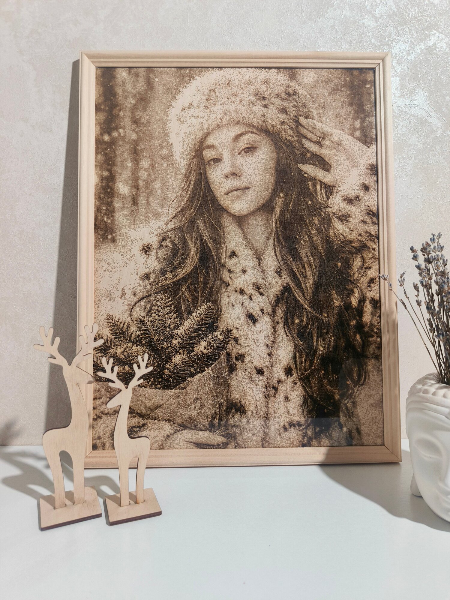 Картина по фото, портрет гравировка на фанере, картина на стену, фото лазером.