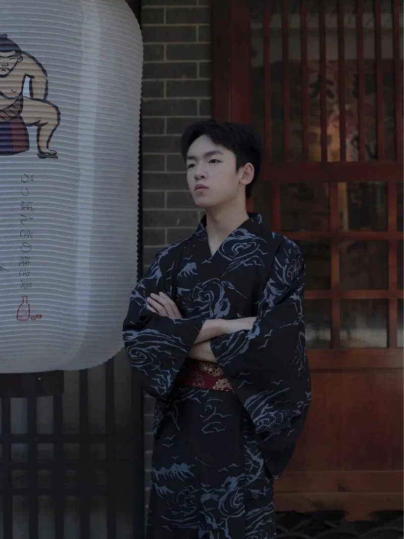 Мужское кимоно из полиэстера Темно-синий, 5