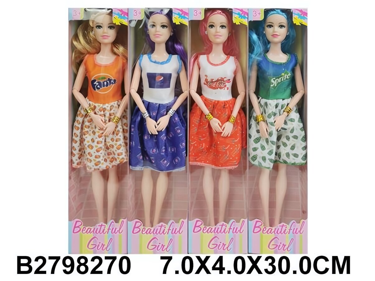 Кукла модельная на шарнирах 30 см "Beautiful Girl", микс из 4 цветов, с аксессуарами, в прозрачной коробке