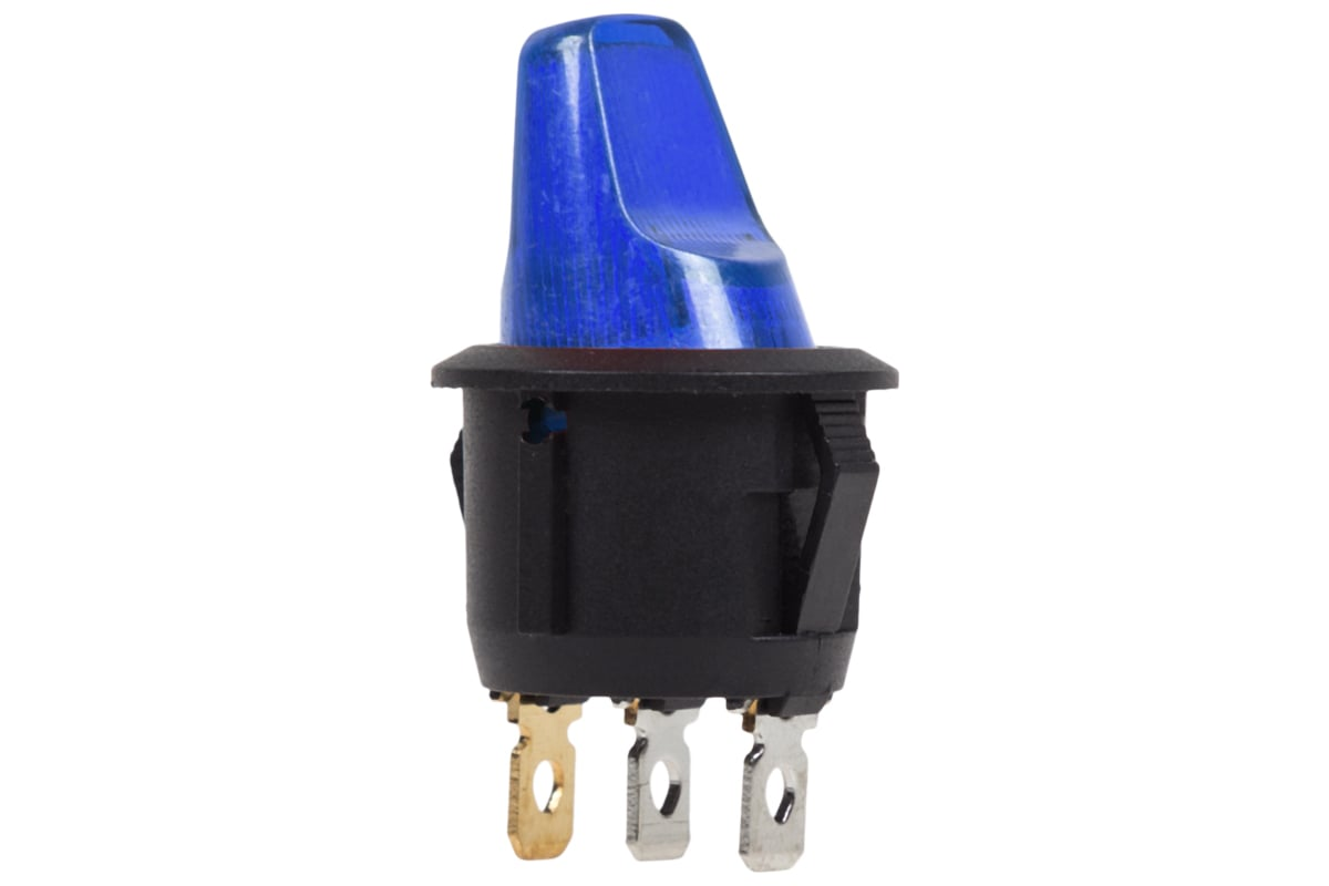 Круглый выключатель клавишный Rexant ON-OFF синий с подсветкой (12В 16А (3с)) {36-2591}