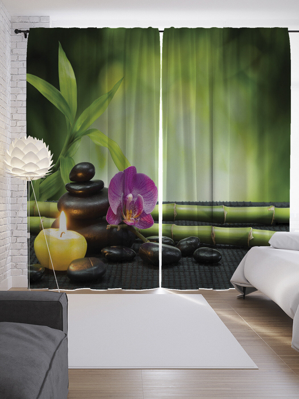 Фотошторы в спальню "Аромат орхидеи", 2 полотна шириной по 145 см, высота 265 см, JoyArty