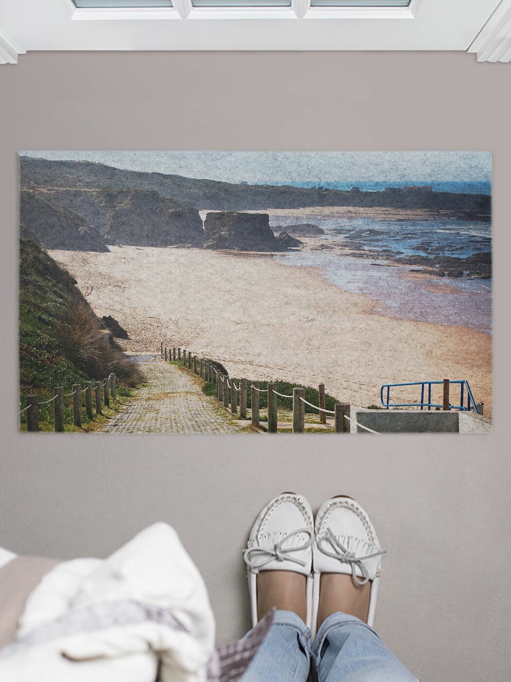 Коврик придверный в прихожую с принтом "Крутой спуск к морю" 45 на 75 см , JoyArty