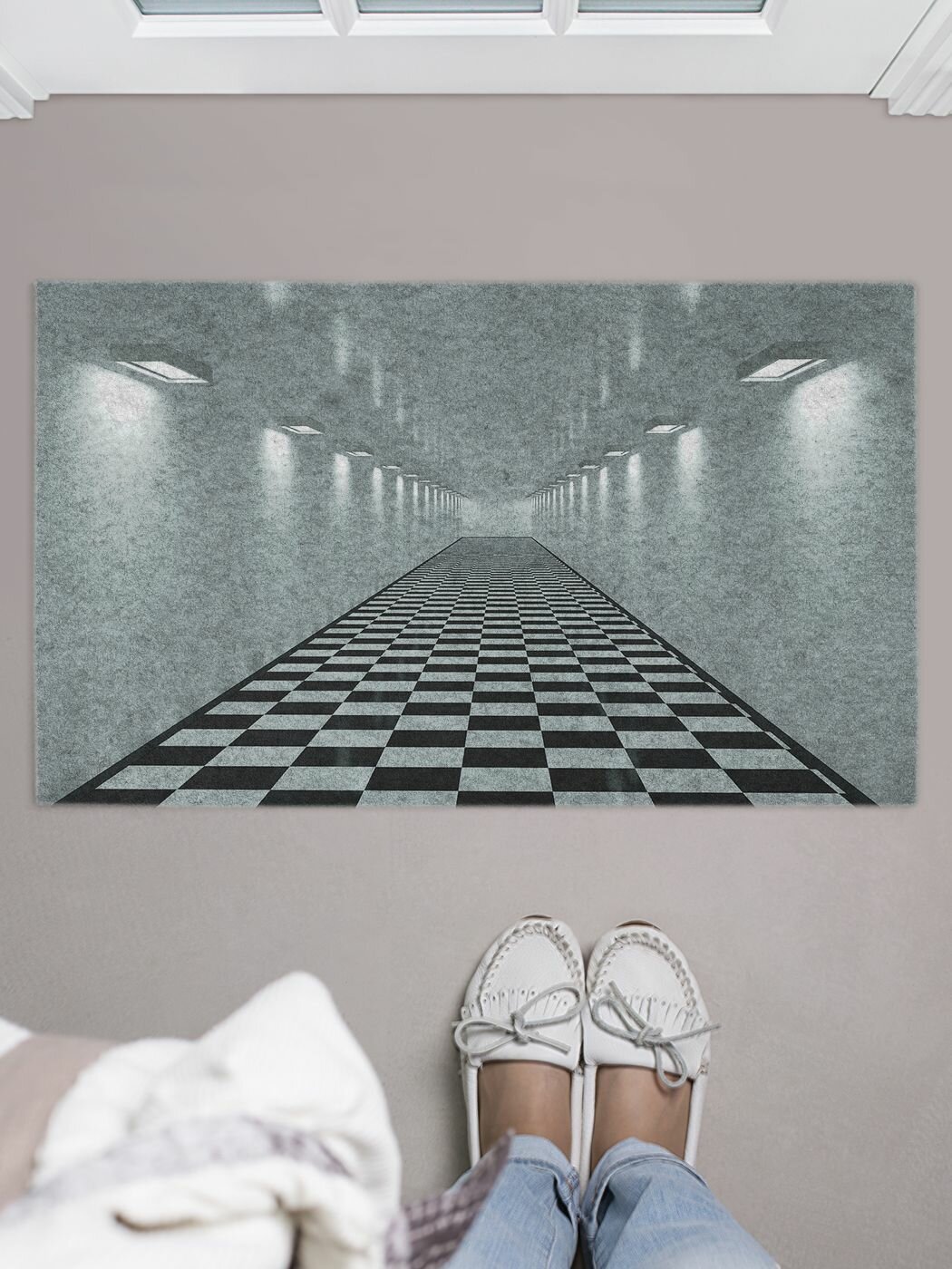 Коврик придверный в прихожую с принтом "Шахматный пол" 45 на 75 см , JoyArty