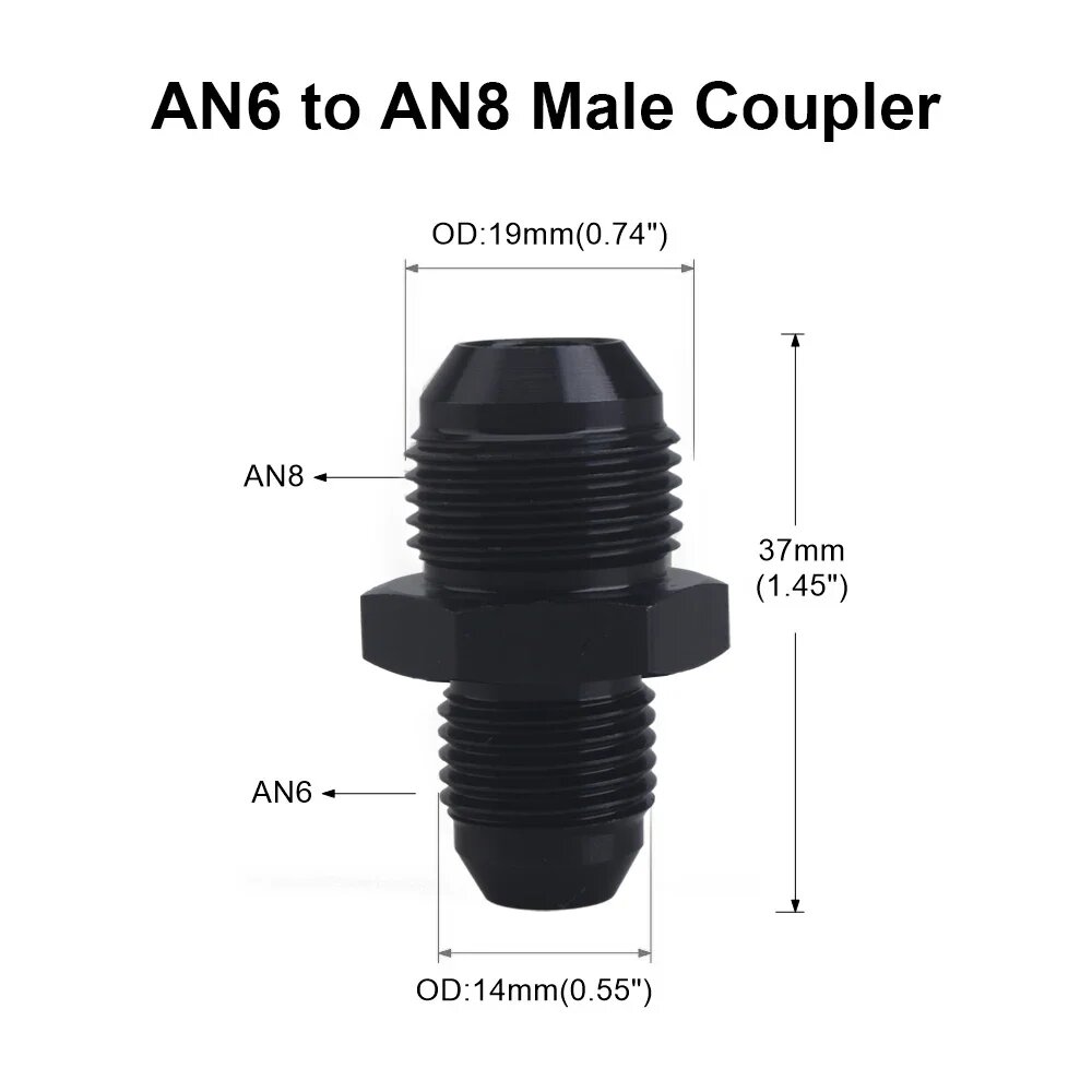 AN6 to AN8 Male Coupler, Черный