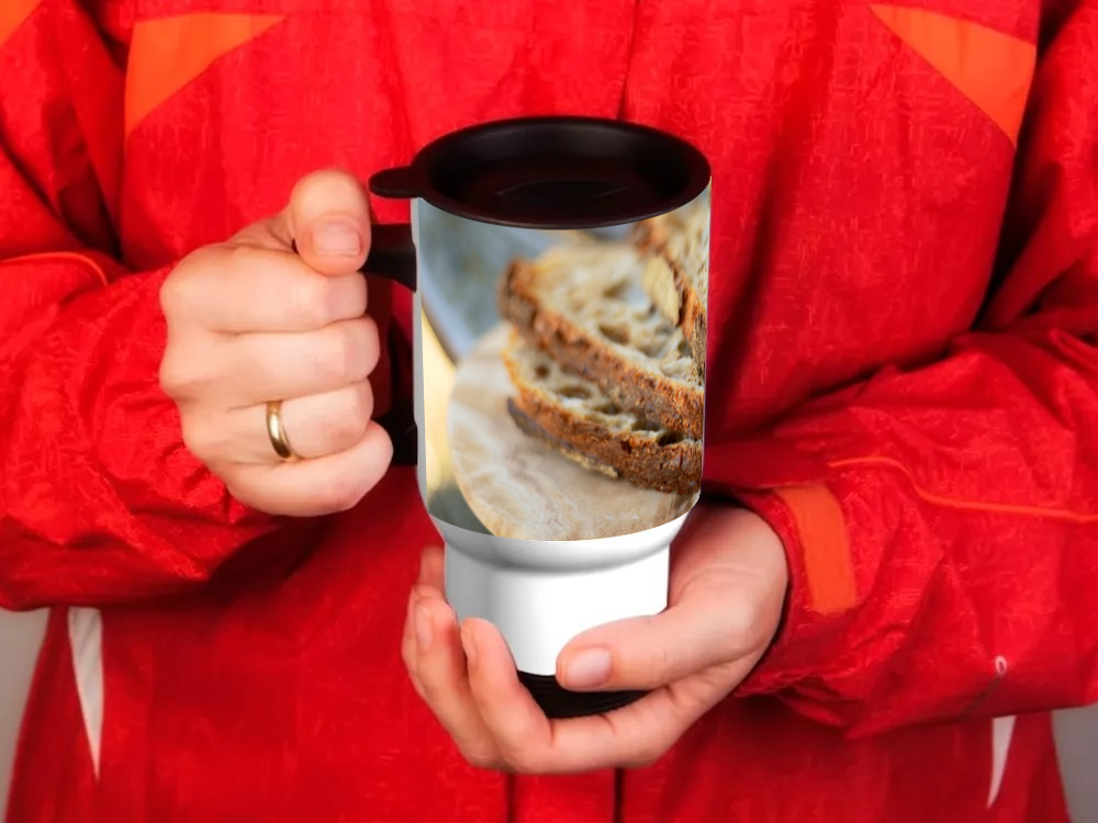 Тремокружка для авто с принтом "Буханка, ломтики хлеба, хлеб жизни" 0.5 л.