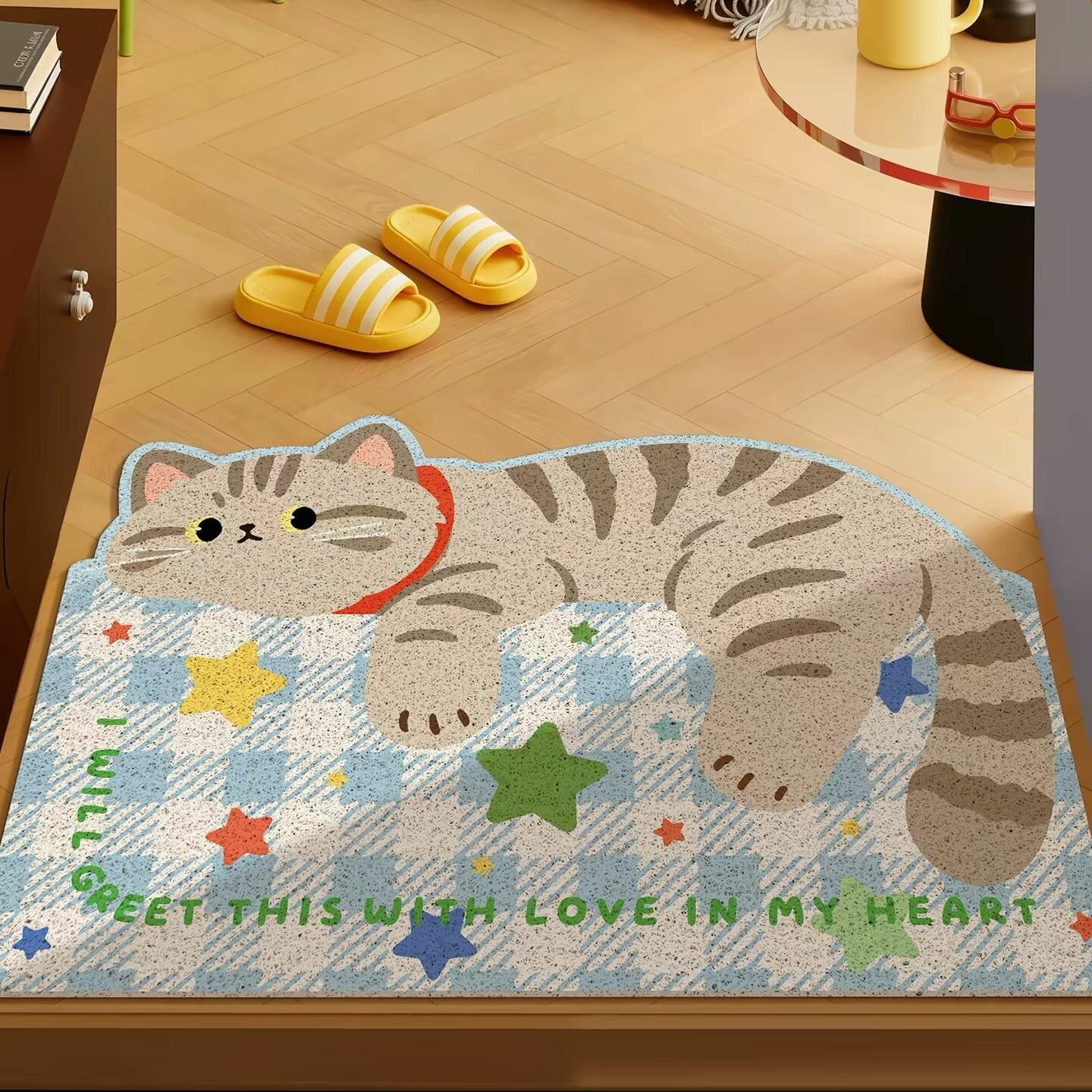 Коврик для пола в форме мультяшного кота, материал из шелкового круга，50*80CM