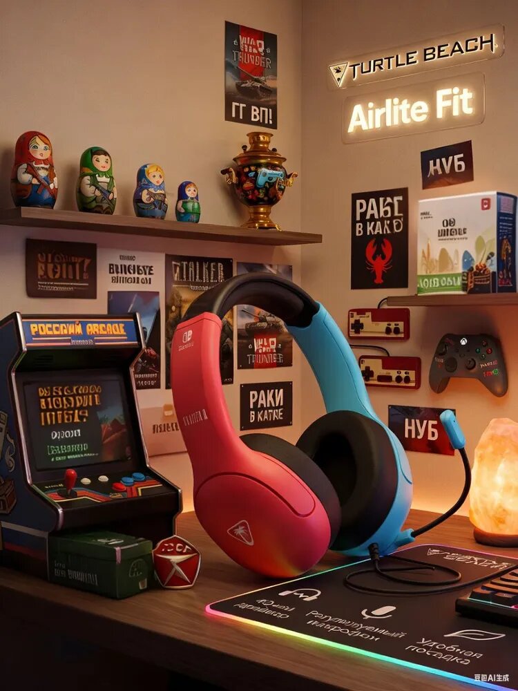 Turtle Beach Наушники проводные с микрофоном, Bluetooth, USB Type-C, 3.5 мм, синий, красный