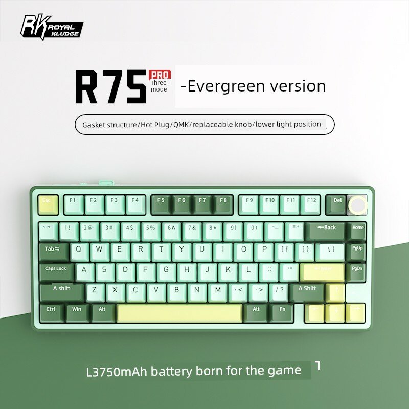 RK R75 Механическая клавиатура с переключателем BiLuo, цвет Evergreen, 3-режим беспроводной Bluetooth