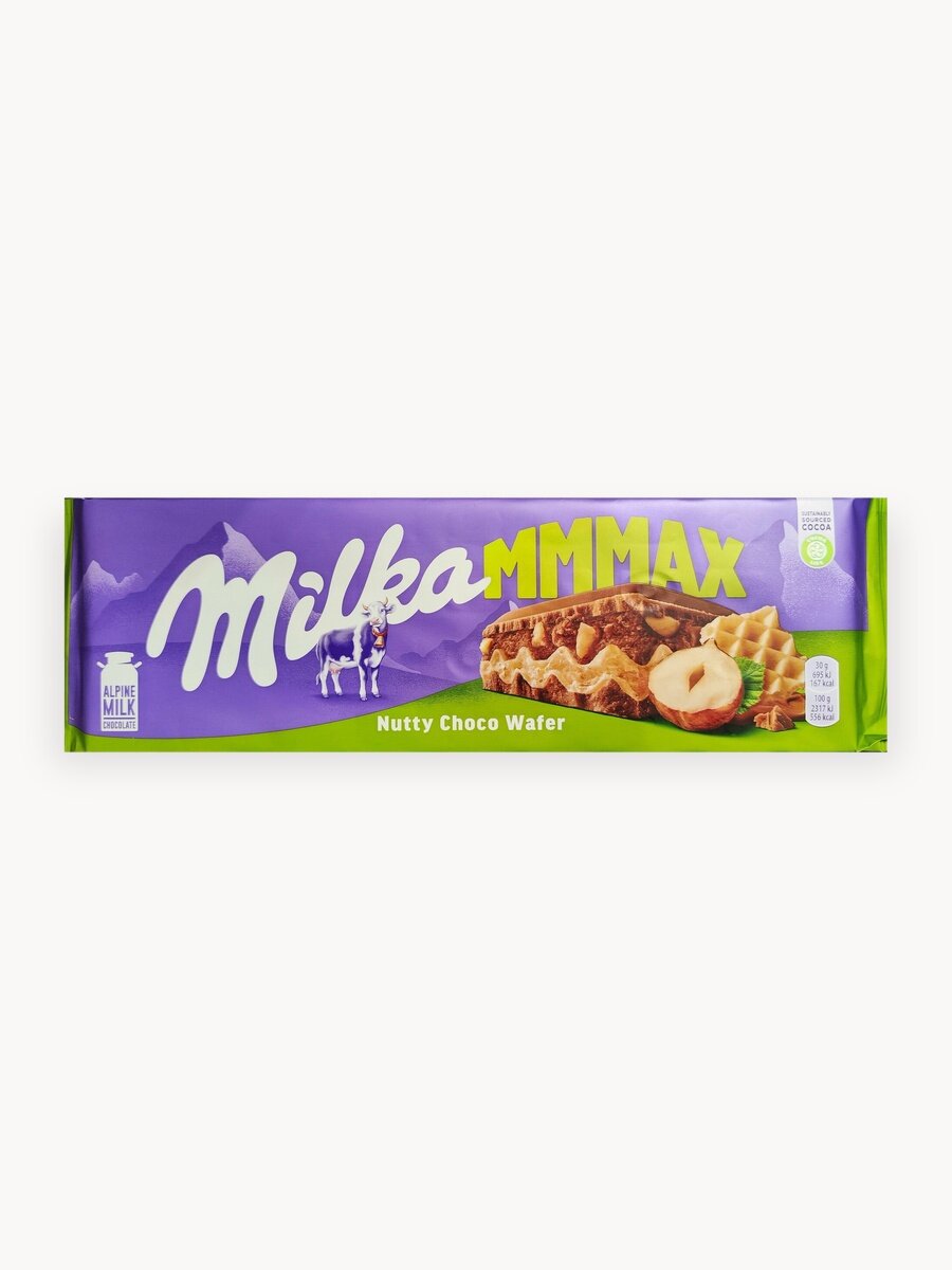 Гигантская шоколадная плитка Milka MMMAX Nutty Choco Wafer молочный шоколад с Вафлей и Фундуком, 270 гр. (Швейцария)