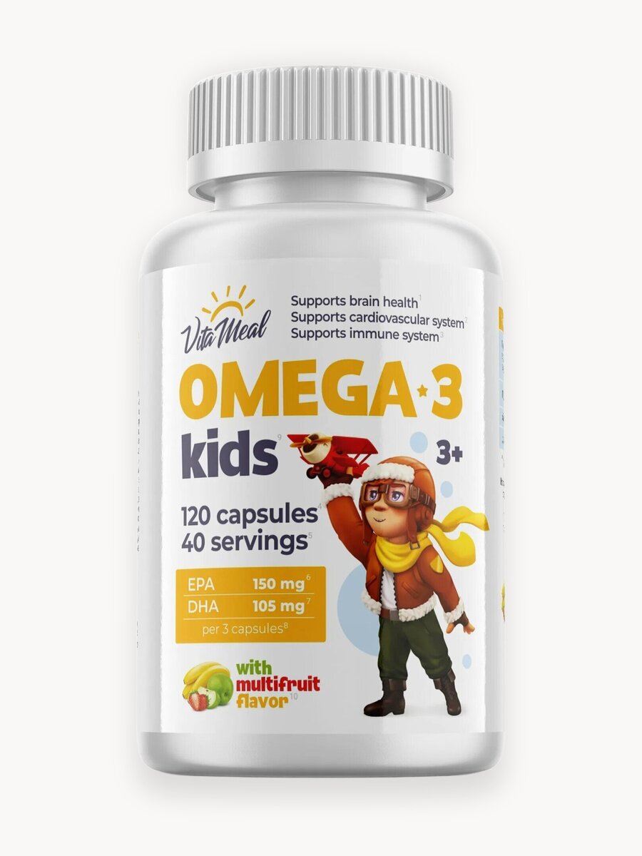 Омега 3 для детей Omega-3 Kids детская с 3 лет, 120 капсул, мультифрукт