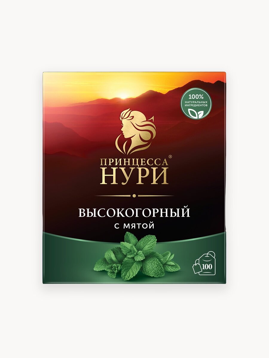 Чай черный Принцесса Нури Высокогорный с мятой, в пакетиках, 100 пак.