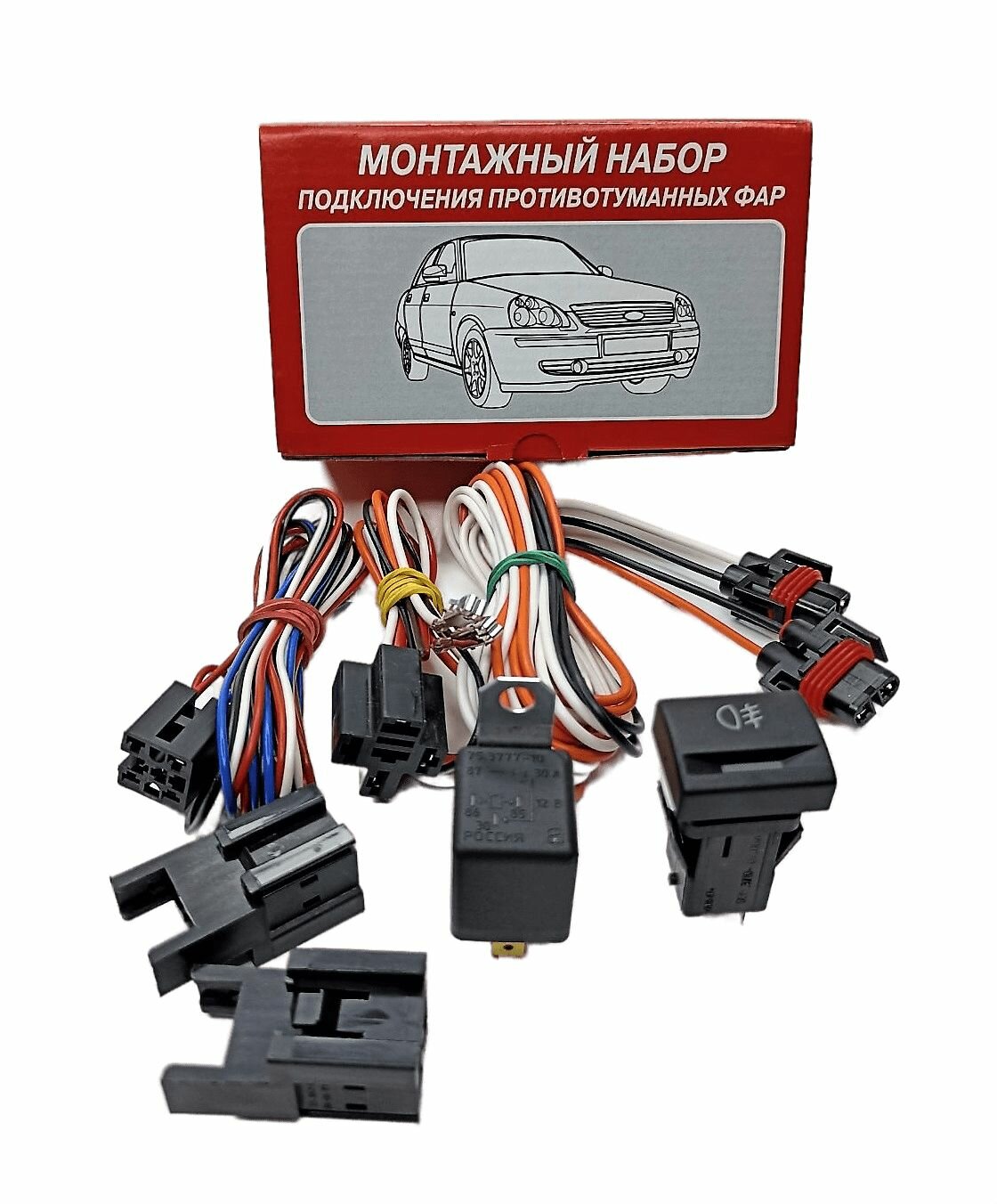 Монтажный набор для подключения ПТФ противотуманных фар ВАЗ (Lada Granta FL) Грата ФЛ (белая подсветка кнопки).