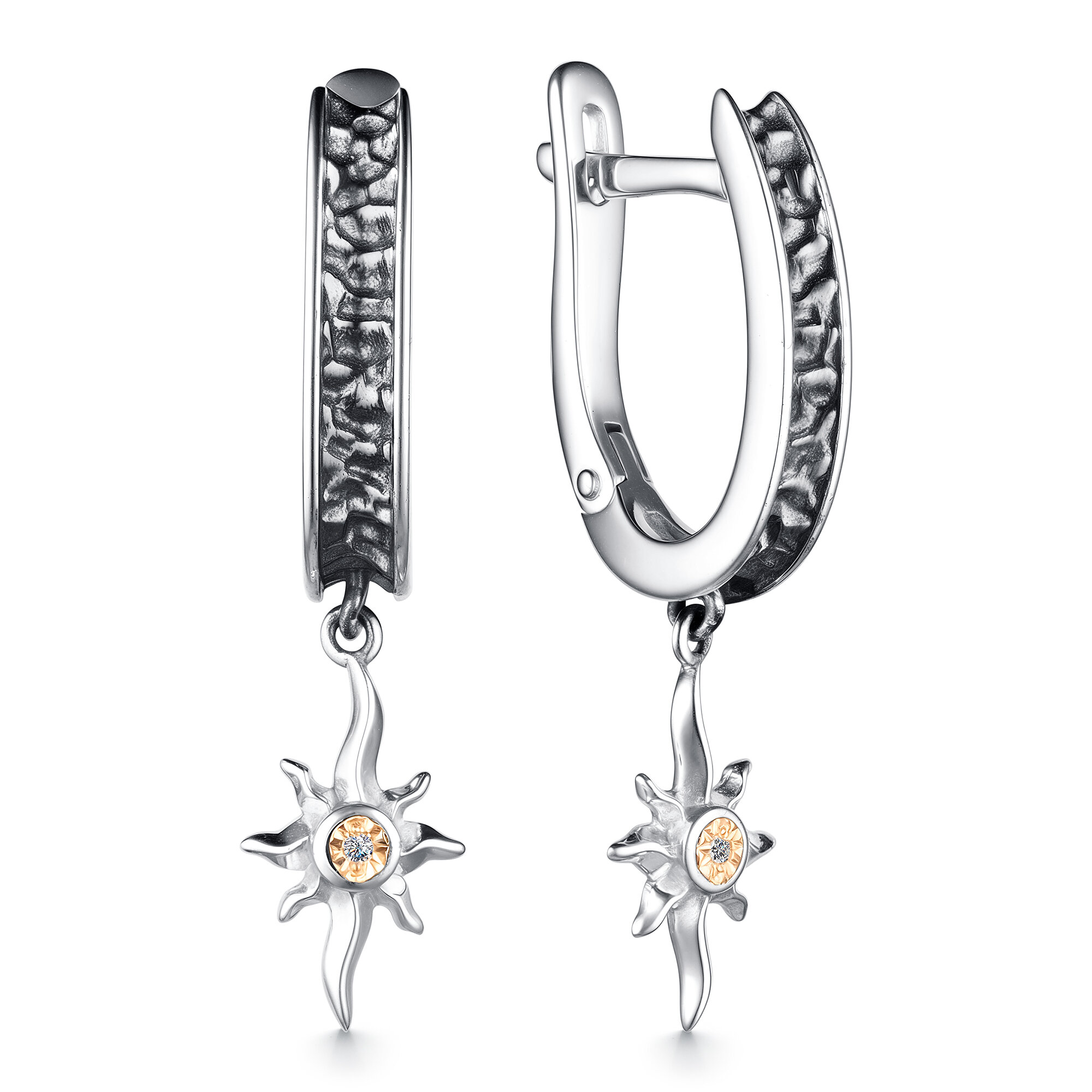 Серьги, серебро, 925 проба, родирование, бриллиант