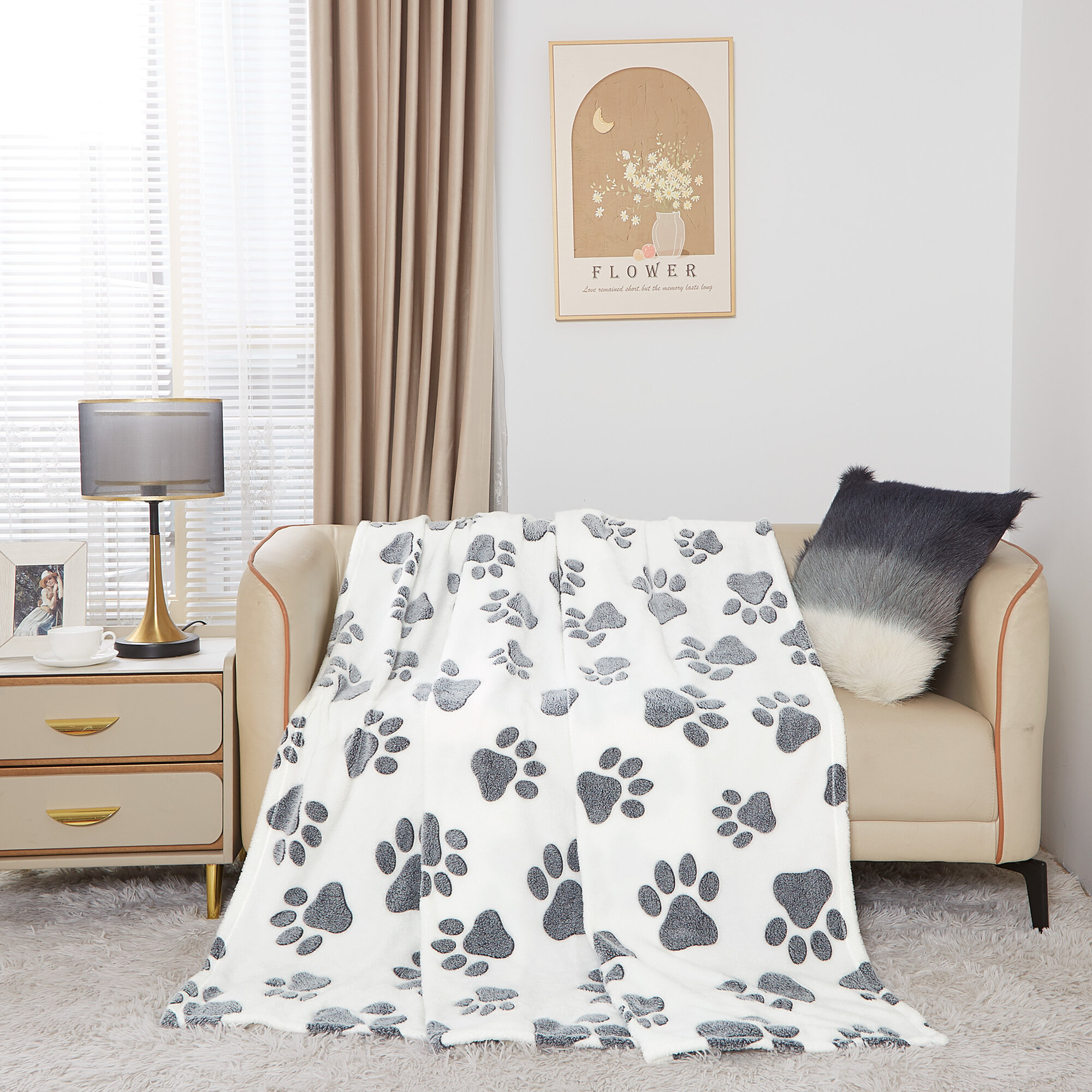 Плед двуспальный с лапками 180х200 Cleo Bamboo велсофт пушистый